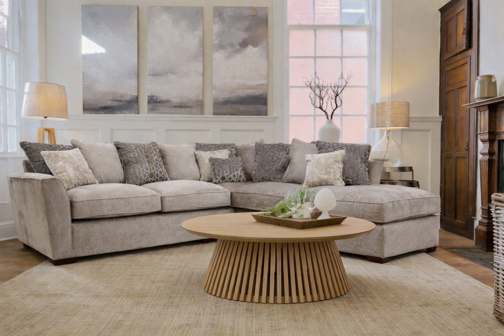 Milford scatter back corner sofa and Stool - Cumbria Oak